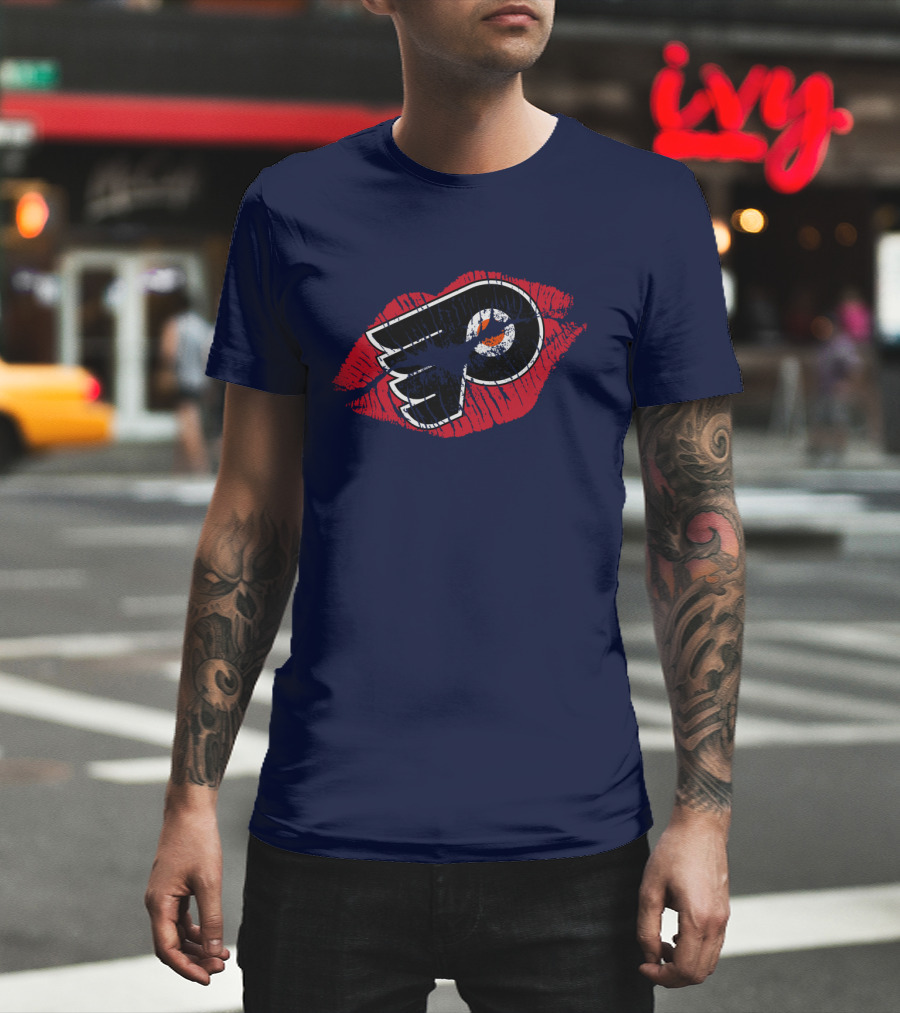 Philadelphia Flyers Logo With Red Lips T-Shirt