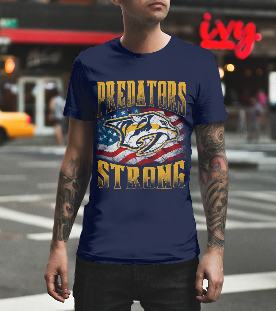 Predators Strong American Flag Nashville Predators T-Shirt