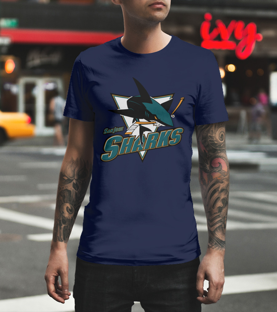 San Jose Sharks Hockey Team Logo With Shark And Hockey Stick T-Shirt