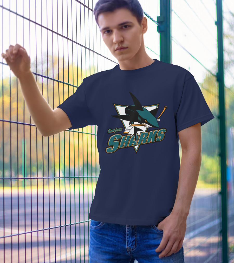 San Jose Sharks Hockey Team Logo With Shark And Hockey Stick T-Shirt