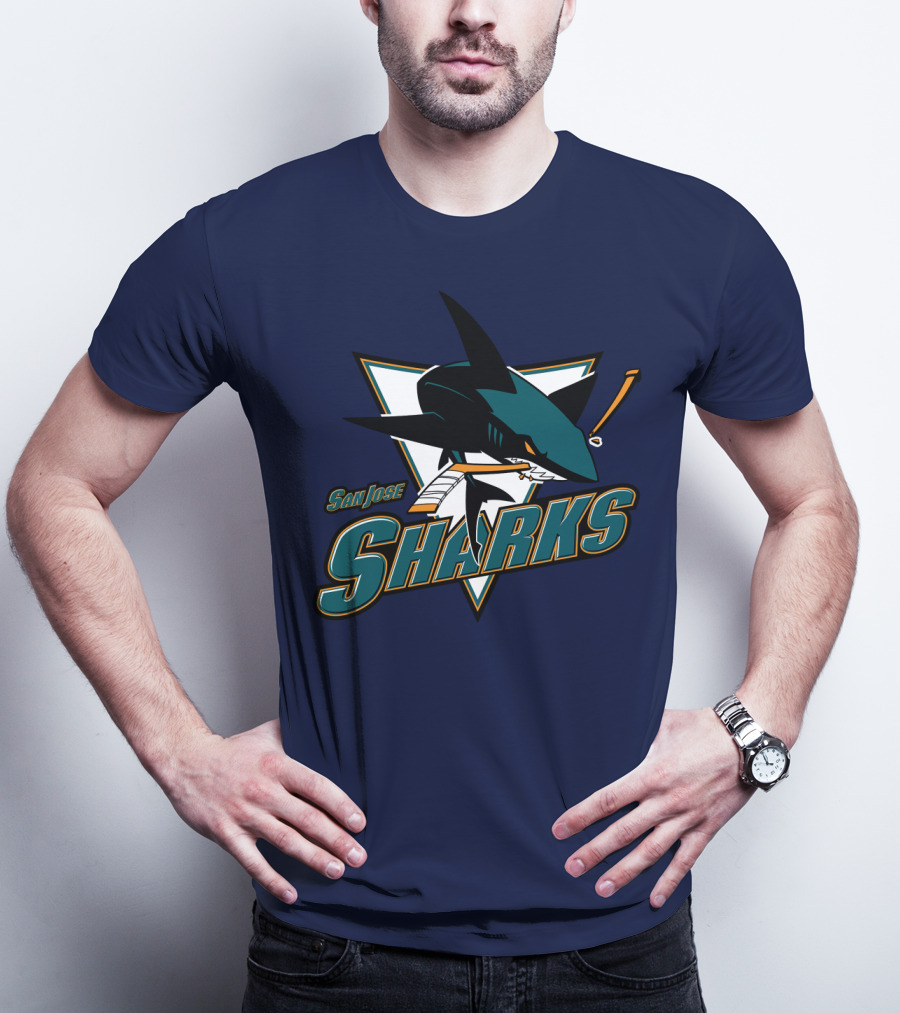 San Jose Sharks Hockey Team Logo With Shark And Hockey Stick T-Shirt
