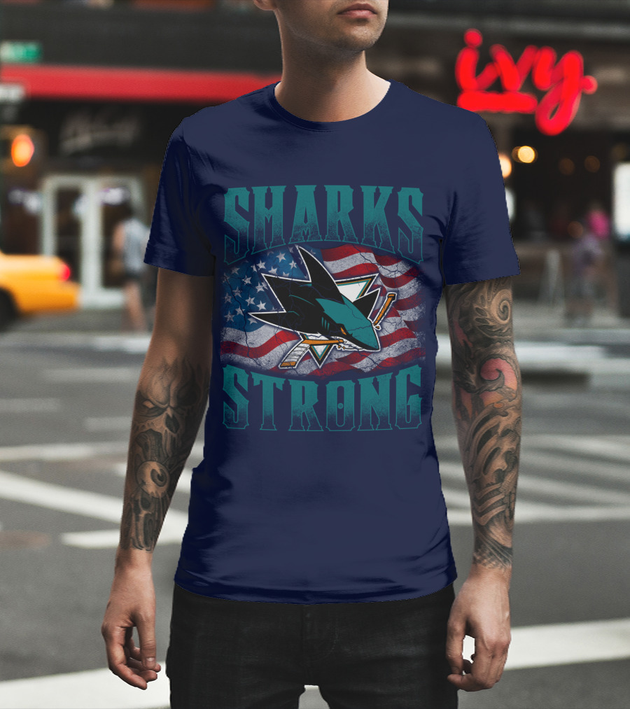 Sharks Strong American Flag San Jose Sharks T-Shirt