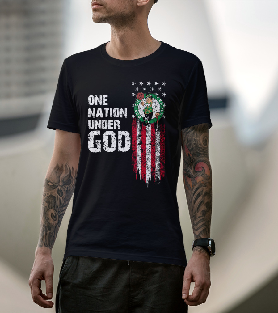 One Nation Under God Boston Celtics Stars Stripes Basketball T-Shirt