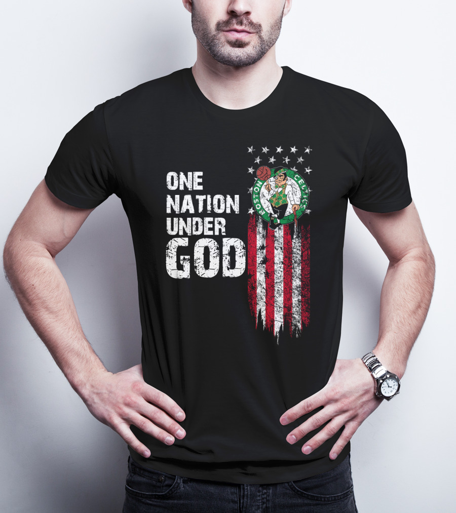 One Nation Under God Boston Celtics Stars Stripes Basketball T-Shirt