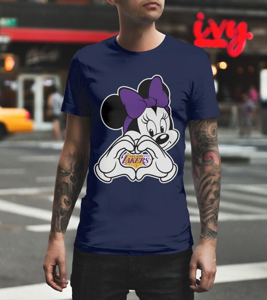 Minnie Mouse Heart Hands Los Angeles Lakers Purple Bow T-Shirt