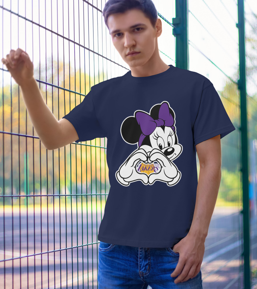 Minnie Mouse Heart Hands Los Angeles Lakers Purple Bow T-Shirt