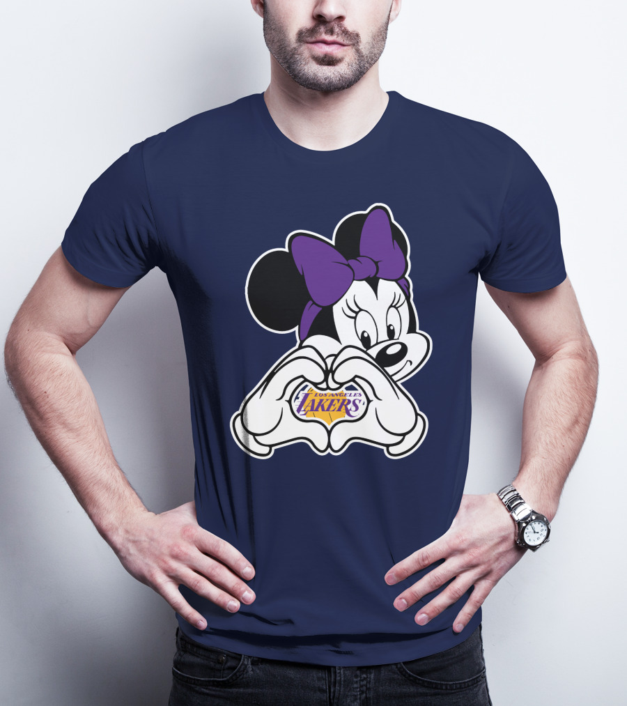 Minnie Mouse Heart Hands Los Angeles Lakers Purple Bow T-Shirt