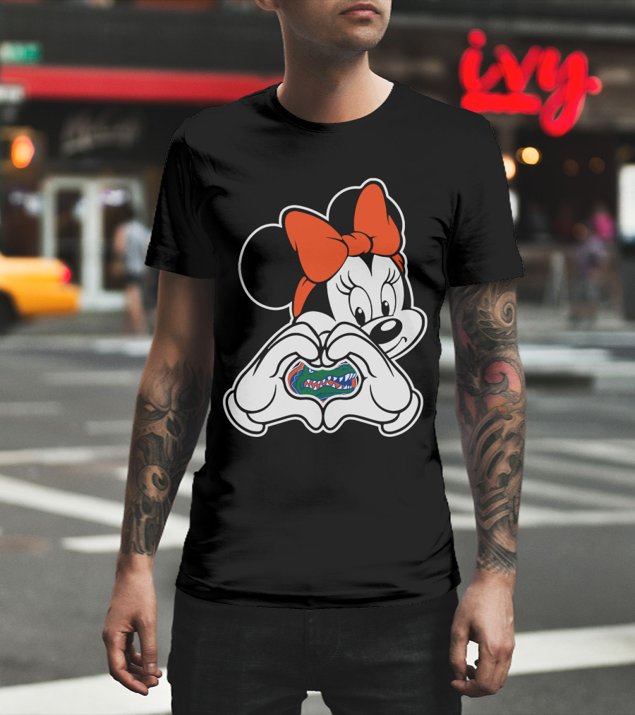 Minnie Mouse Florida Gators Fan Logo Heart Hands T-Shirt