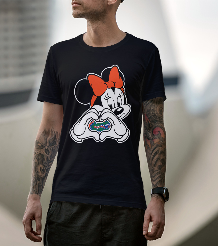 Minnie Mouse Florida Gators Fan Logo Heart Hands T-Shirt