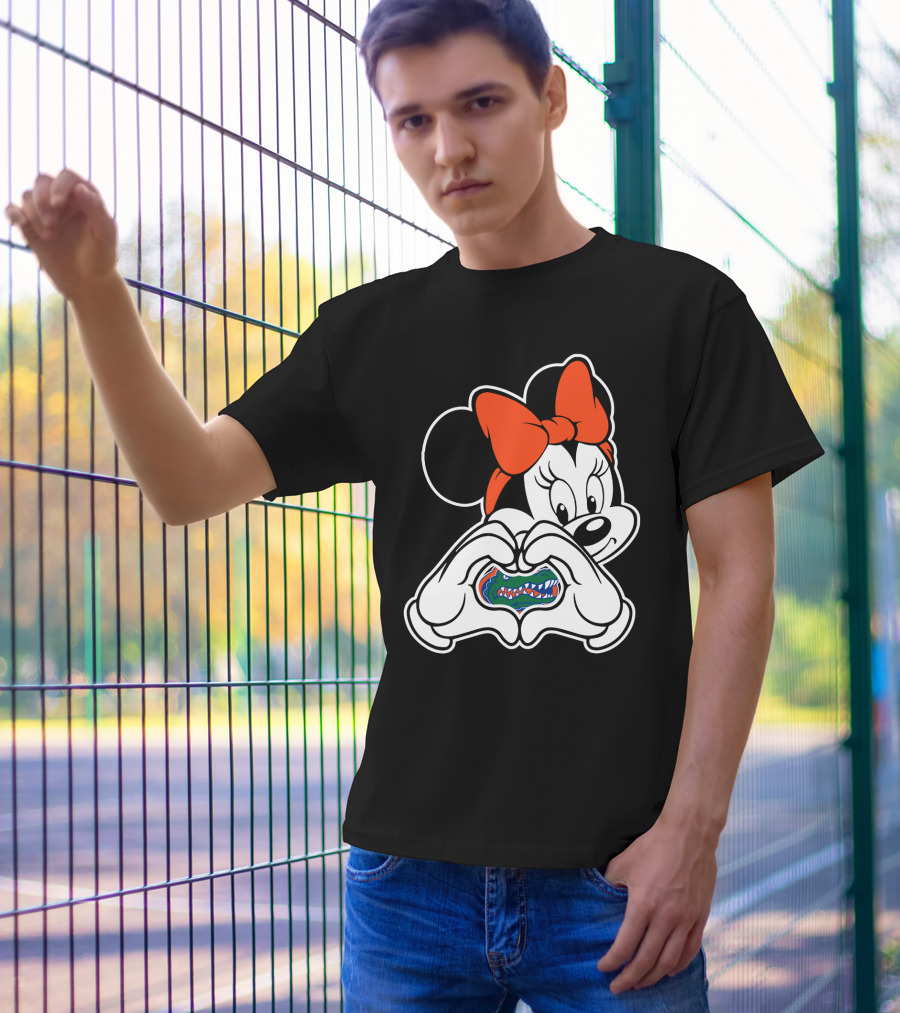 Minnie Mouse Florida Gators Fan Logo Heart Hands T-Shirt