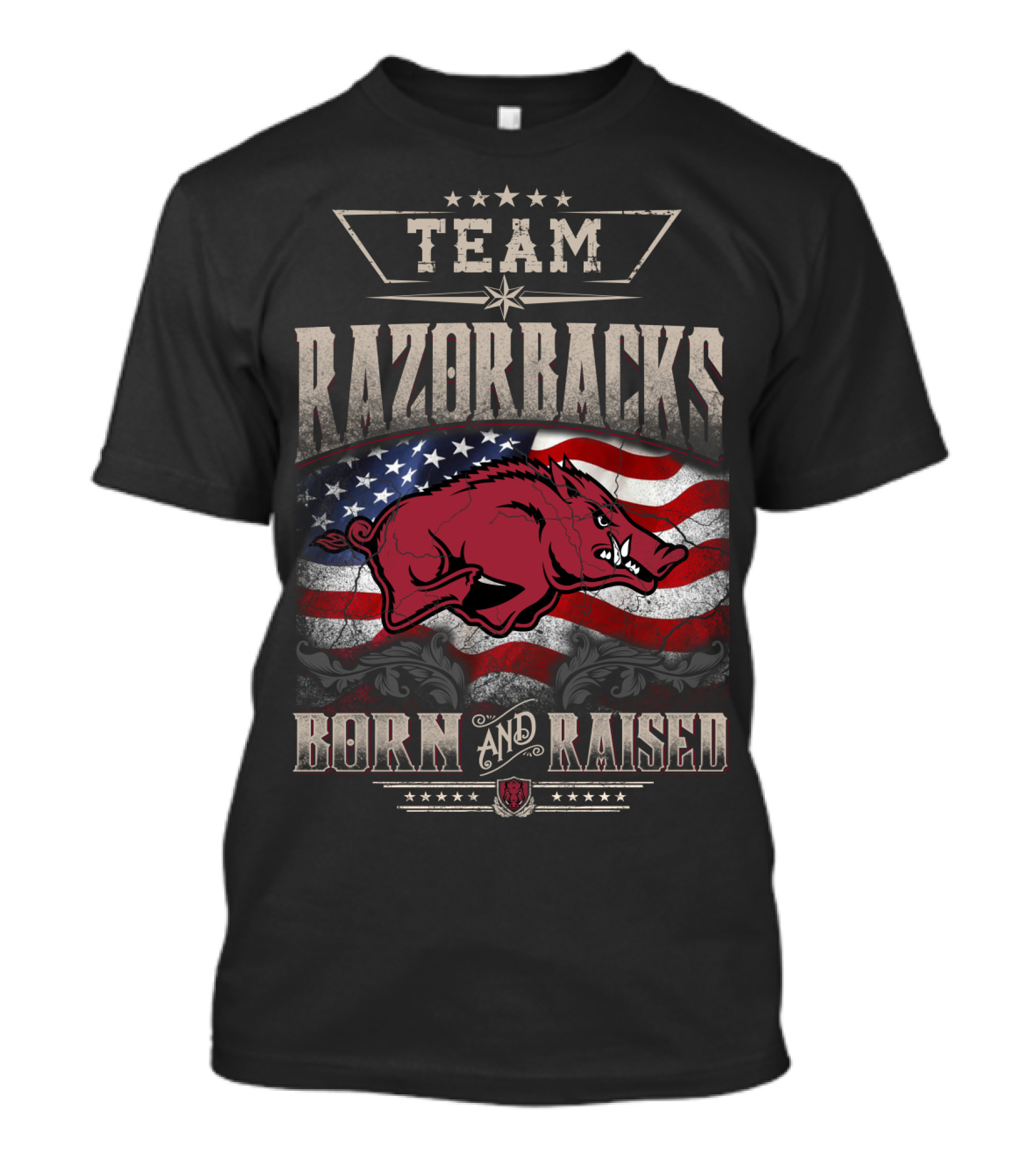 Team Razorbacks Born And Raised American Flag T-Shirt
