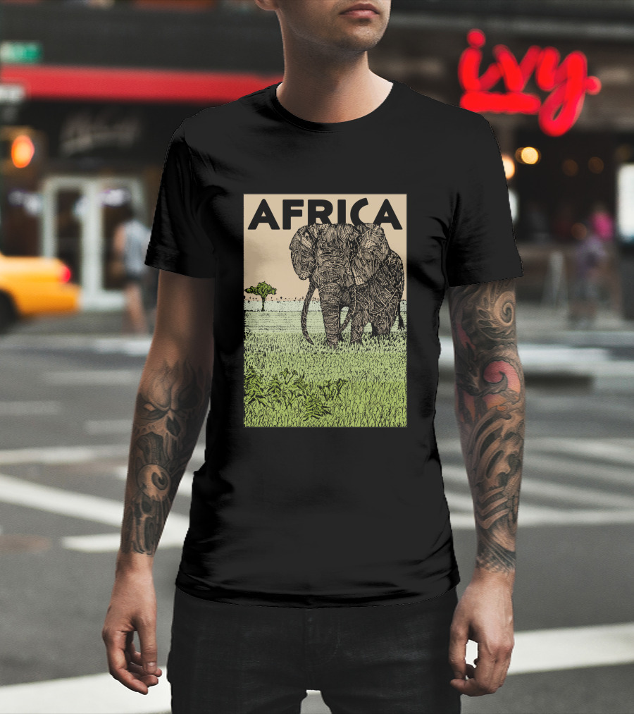 AFRICA African Elephant In Grassland With Tree T-Shirt
