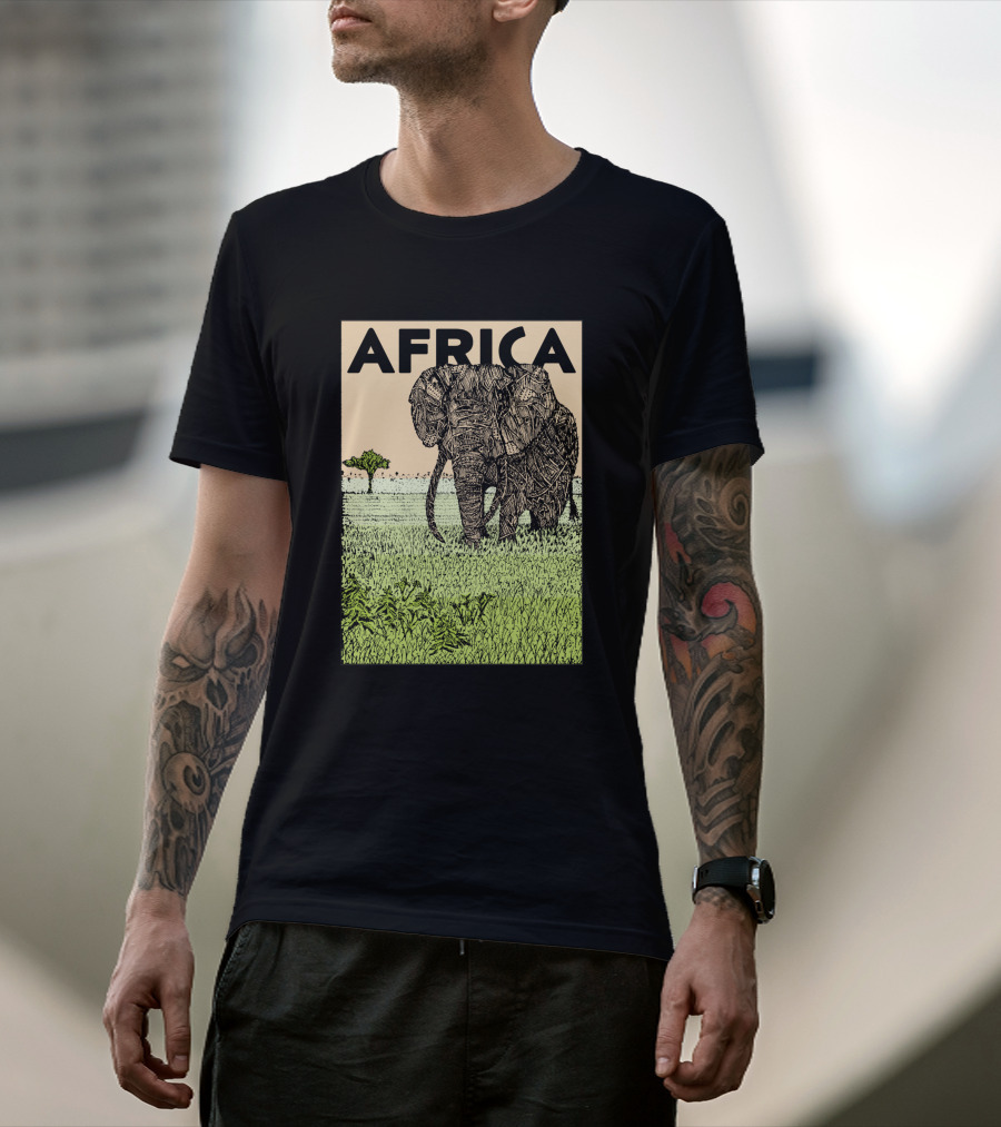 AFRICA African Elephant In Grassland With Tree T-Shirt