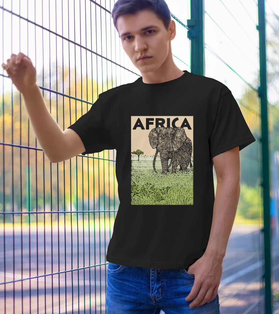AFRICA African Elephant In Grassland With Tree T-Shirt