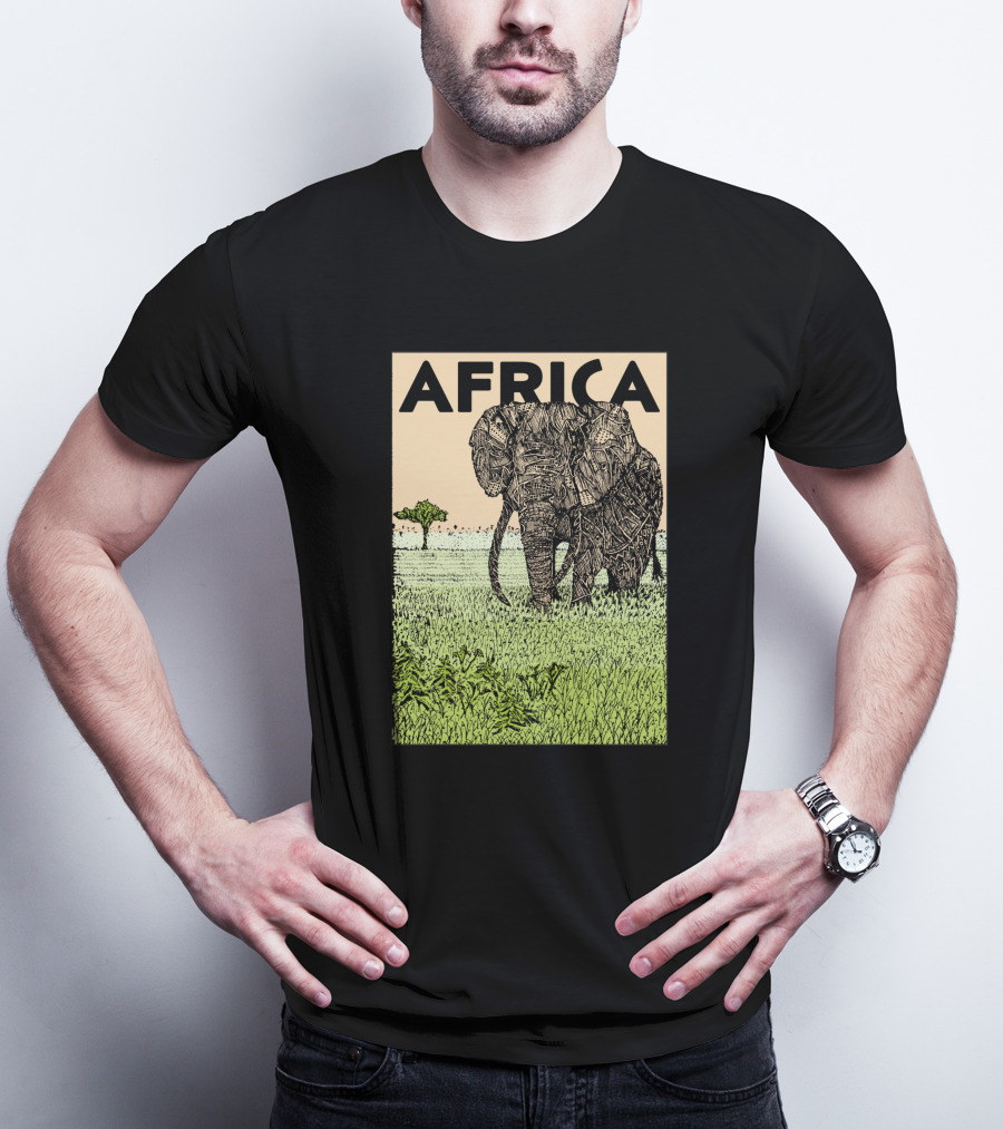 AFRICA African Elephant In Grassland With Tree T-Shirt