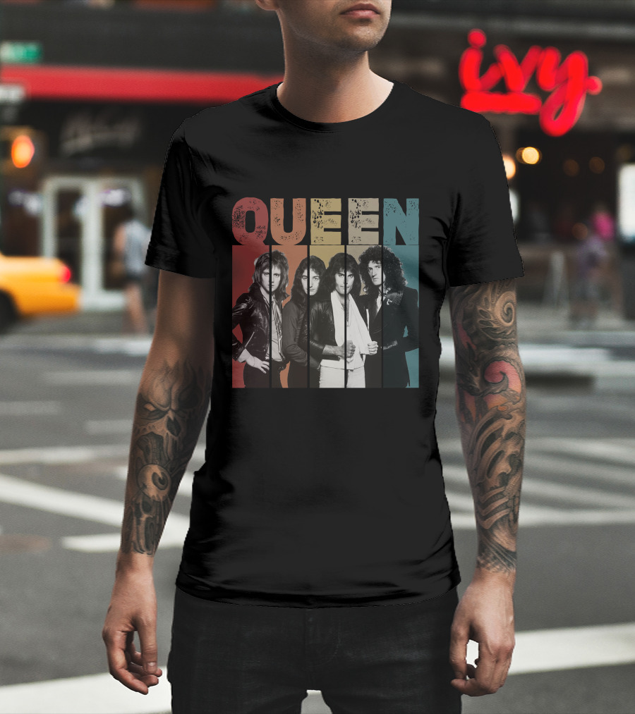 QUEEN Vintage Band Portrait Stripes T-Shirt