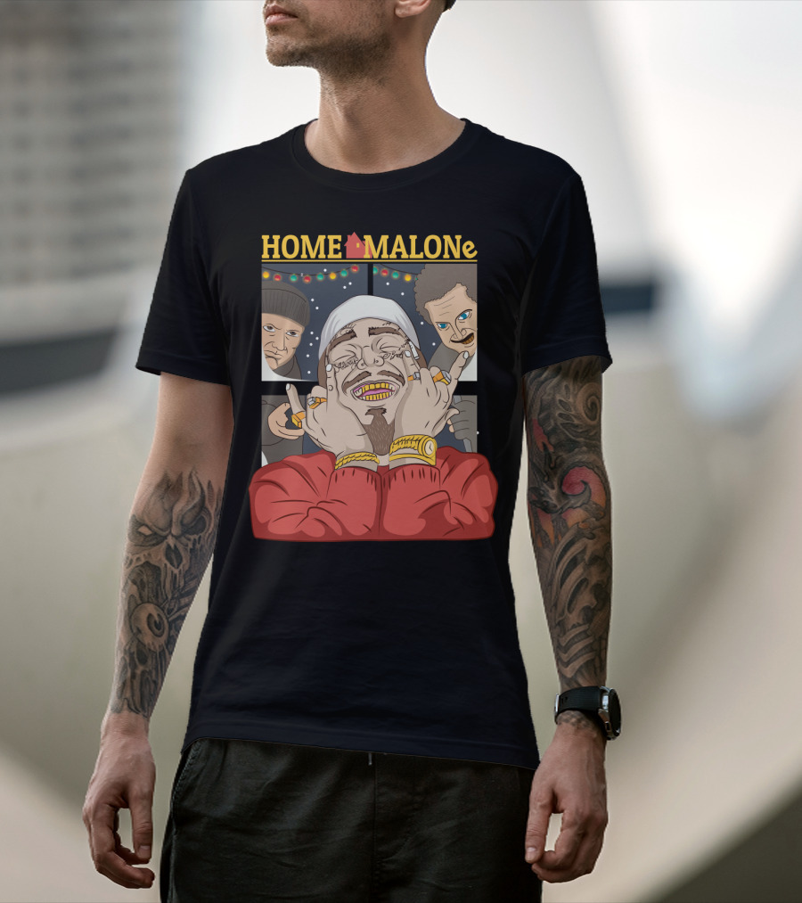 Home Malone Parody Featuring Post Malone Holiday Mashup With Home Alone Villains T-Shirt