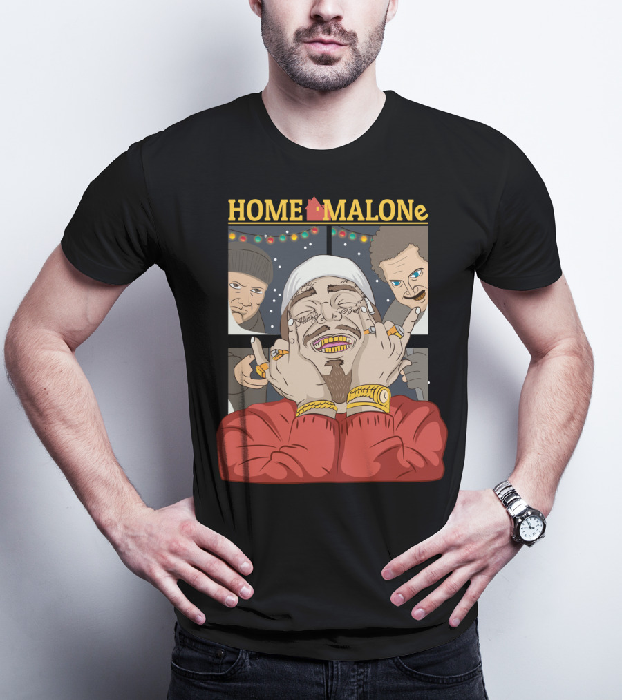 Home Malone Parody Featuring Post Malone Holiday Mashup With Home Alone Villains T-Shirt