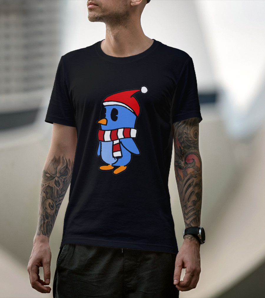 Crudely Handdrawn Pengu 763669 In Santa Hat With Red And White Scarf T-Shirt