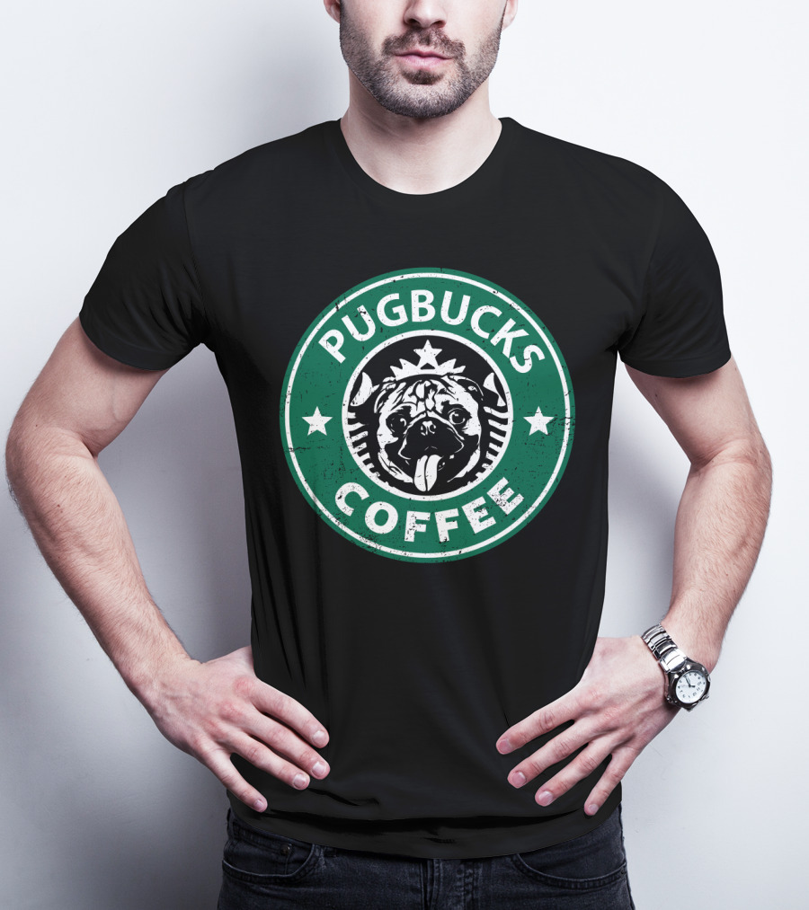 Pugbucks Coffee Logo Parody With Cute Pug T-Shirt
