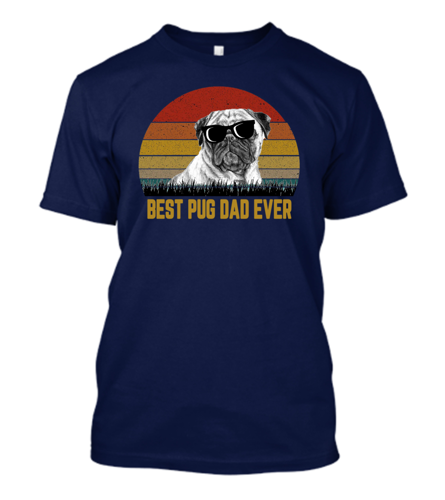 Best Pug Dad Ever Sunglasses Retro Sunset Background T-Shirt