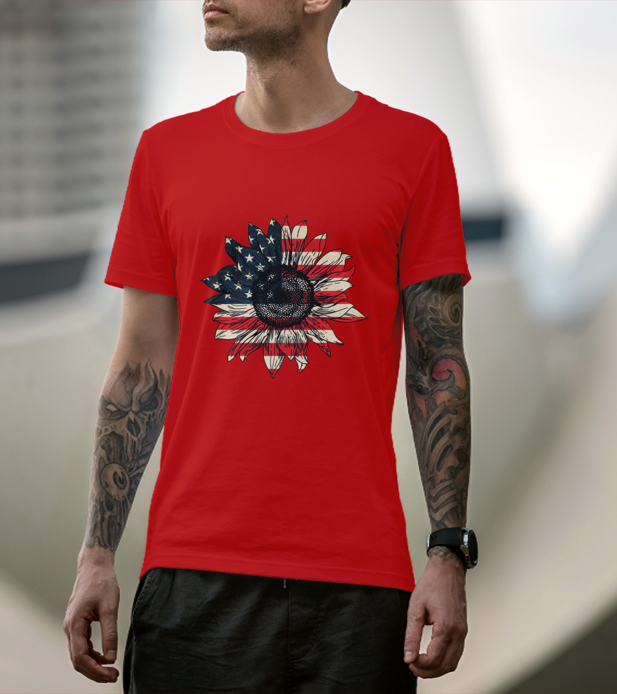 Sunflower American Flag USA Independence Day Flower T-Shirt