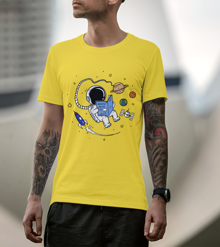 Reading Galaxy News Astronaut With Planets And Rocket T-Shirt