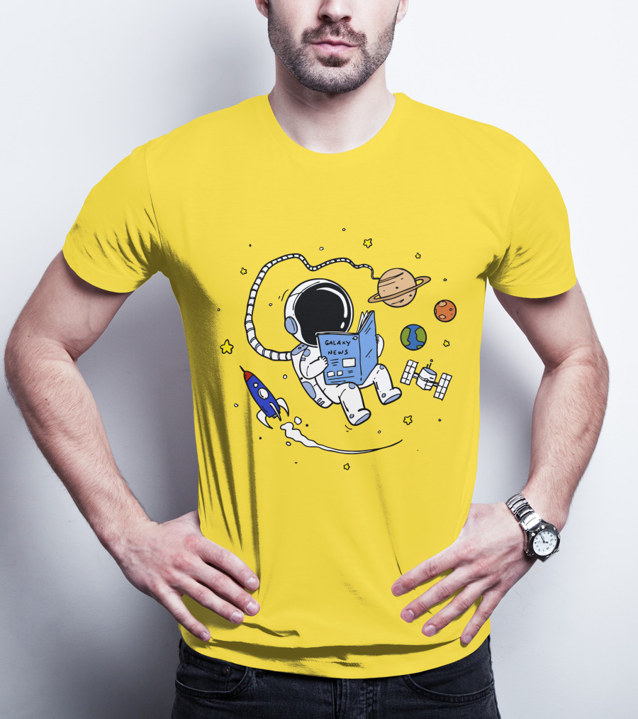 Reading Galaxy News Astronaut With Planets And Rocket T-Shirt