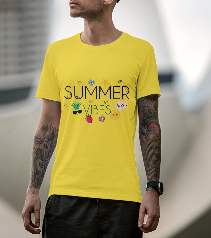 SUMMER VIBES PINEAPPLE STRAWBERRY SUN HELLO STARFISH FLOWER LEAF T-Shirt