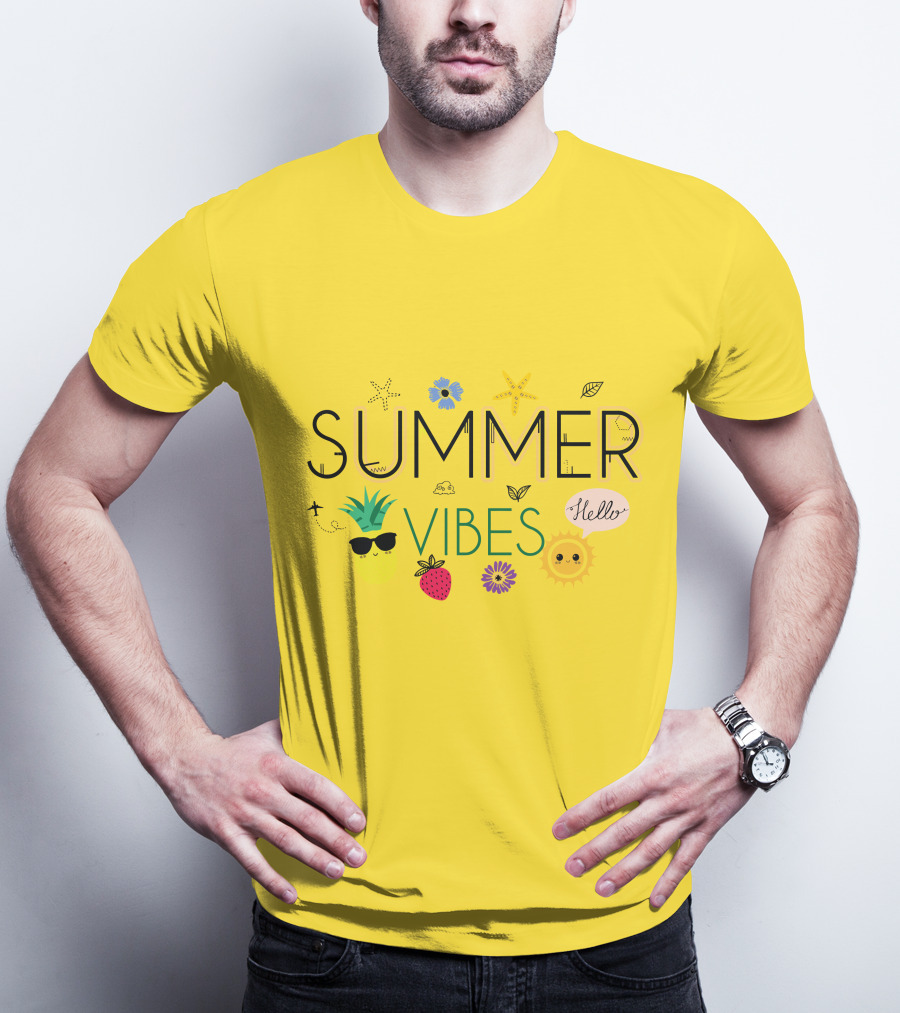 SUMMER VIBES PINEAPPLE STRAWBERRY SUN HELLO STARFISH FLOWER LEAF T-Shirt
