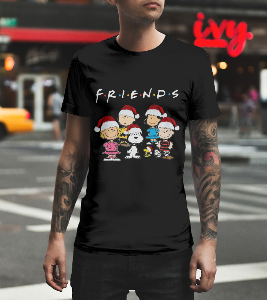 Friends Snoopy Christmas Peanuts Characters Santa Hats T-Shirt