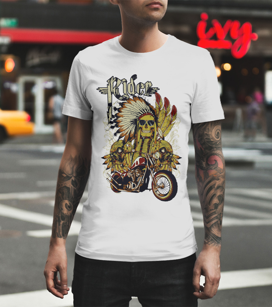 Rider Skull Motorcycle Eagle Feathers Tribal Helmet T-Shirt