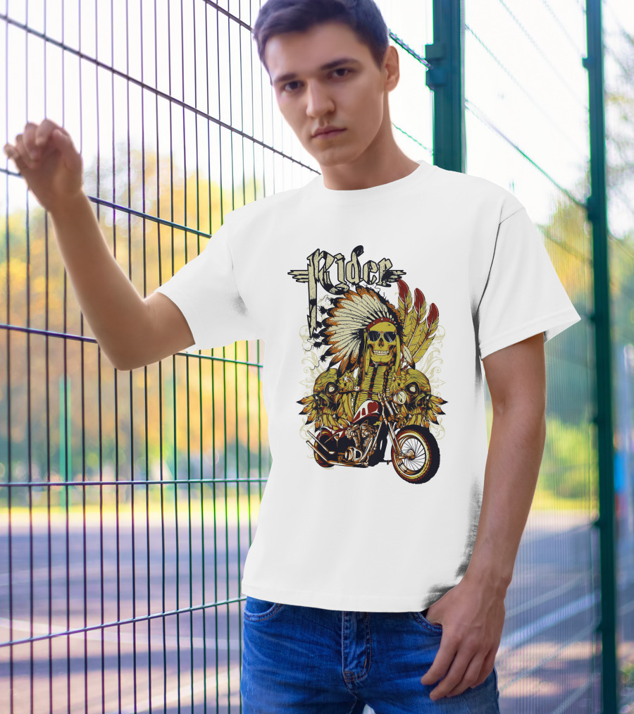 Rider Skull Motorcycle Eagle Feathers Tribal Helmet T-Shirt
