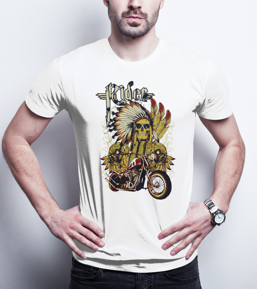 Rider Skull Motorcycle Eagle Feathers Tribal Helmet T-Shirt