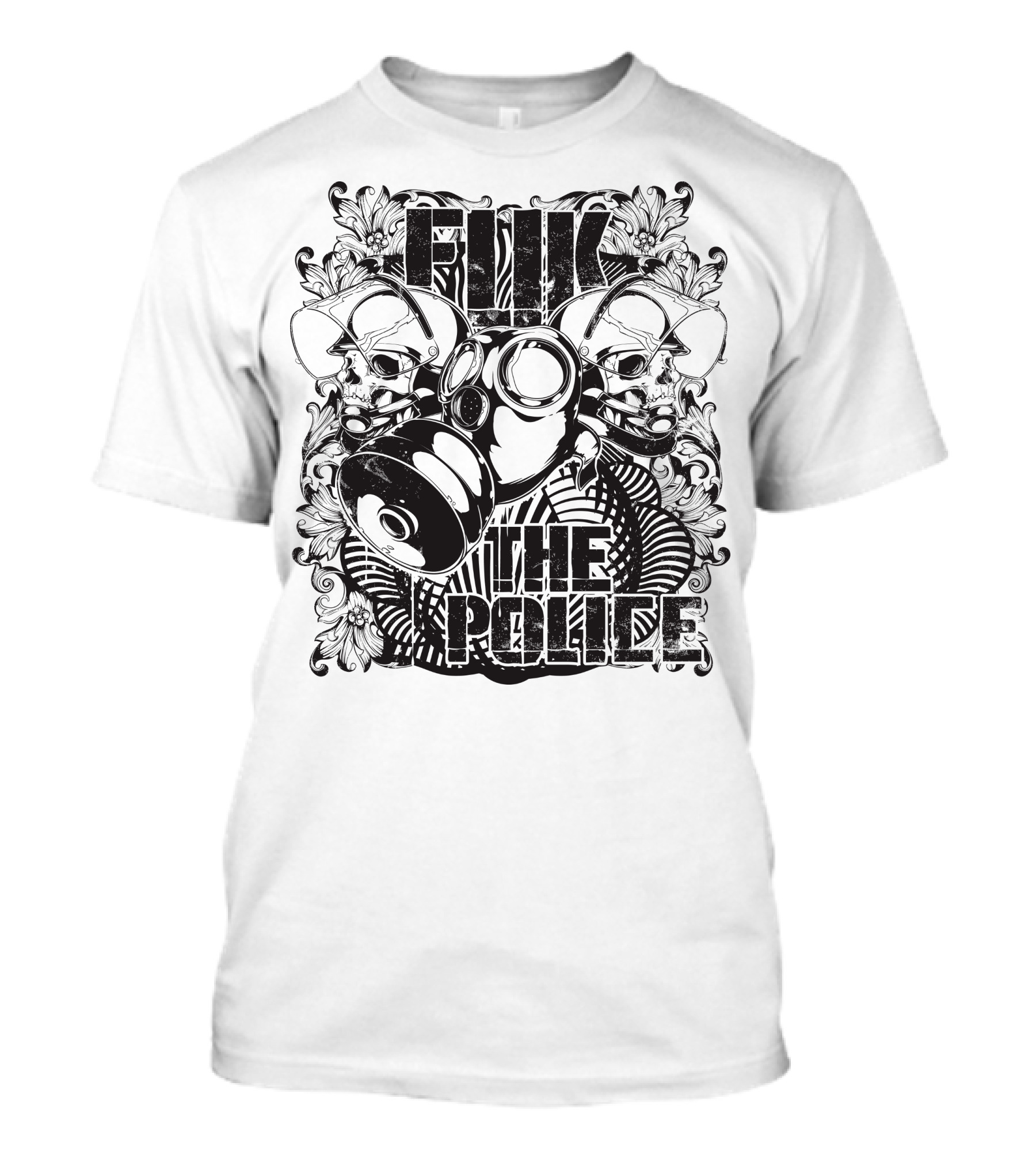 Fuk The Police Gas Mask Skull T-Shirt