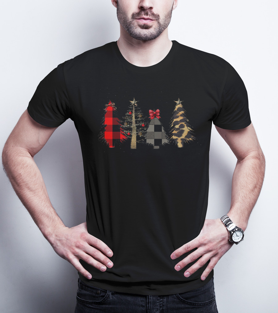 Mery Chrismas Plaid And Animal Print Christmas Trees T-Shirt