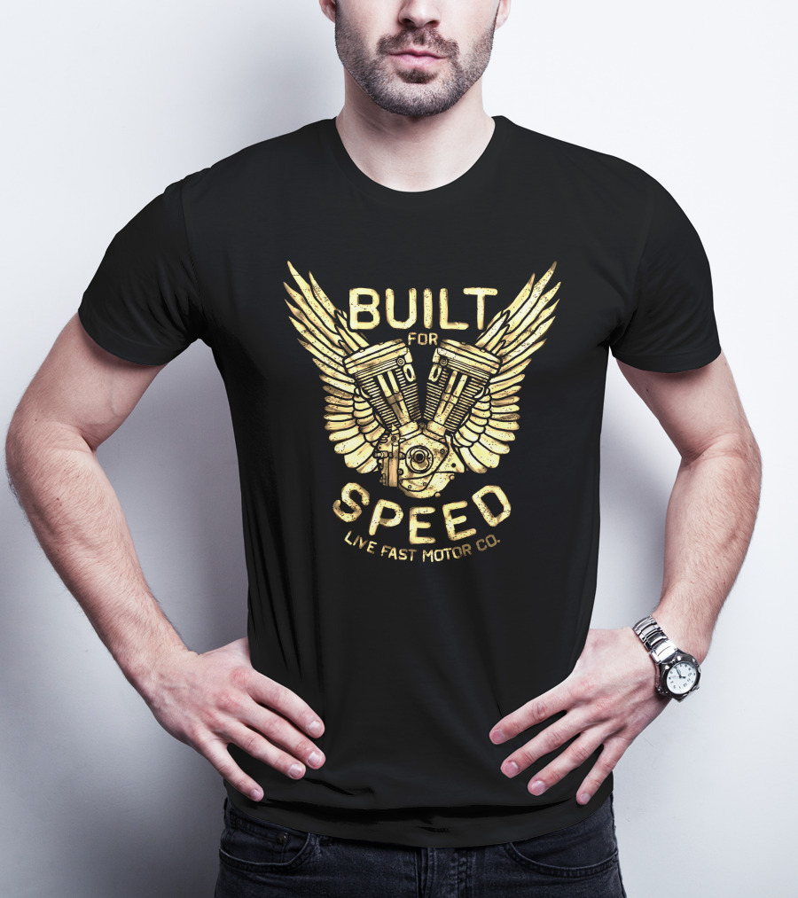 Built For Speed Live Fast Motor Co Winged Engine T-Shirt