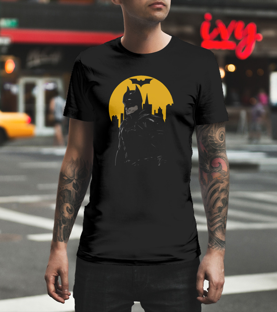Batman Gotham City Silhouette Yellow Bat T-Shirt