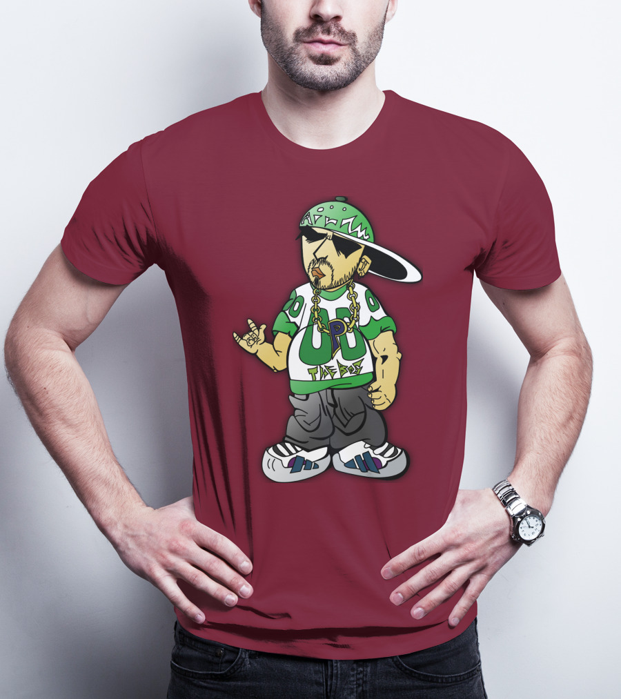 HipHop Cartoon Character With UP The Posse On Green Snapback And Chain T-Shirt