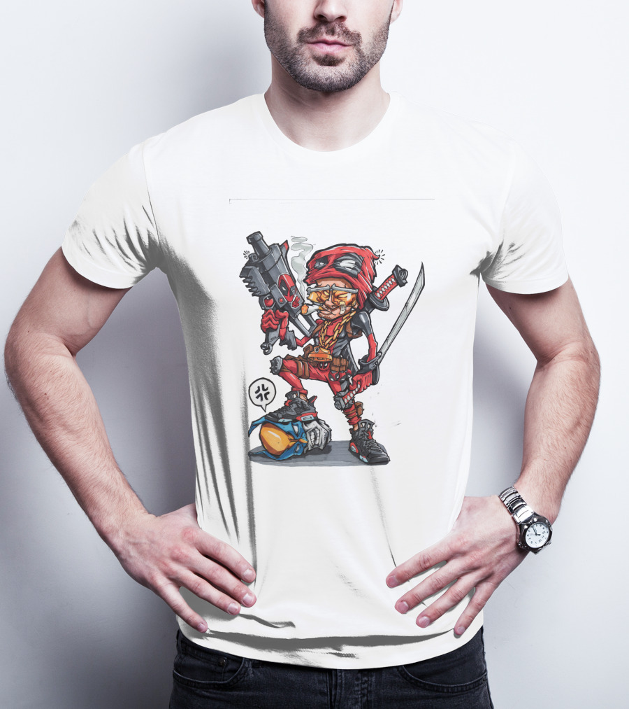 Ninja Animation Cartoon Warrior With Sword And Gun T-Shirt