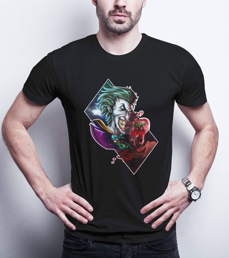Joker Smile Green Hair Insane Laughter Grinning Villain Iconic Evil Persona T-Shirt