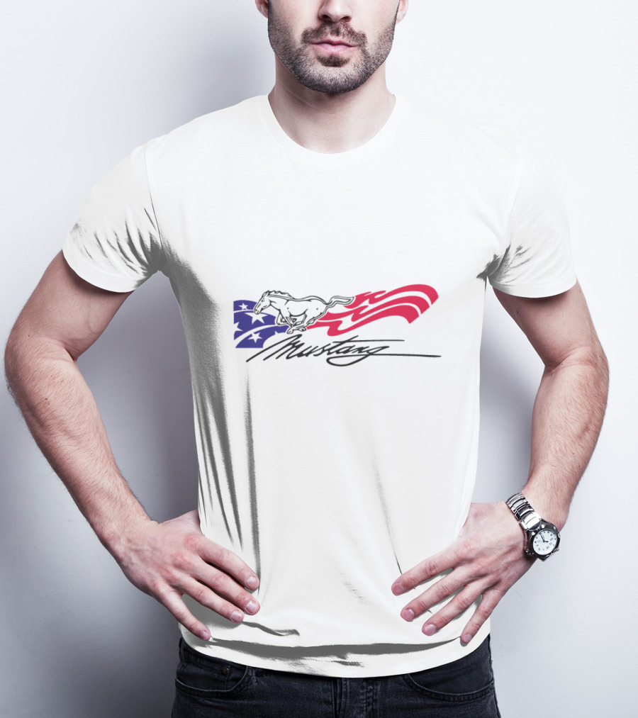 Mustang American Flag Running Horse T-Shirt