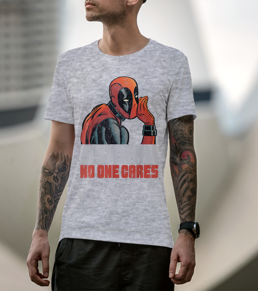 Marvel Deadpool SSHHHH No One Cares Whisper Red And Black Suit Hero T-Shirt
