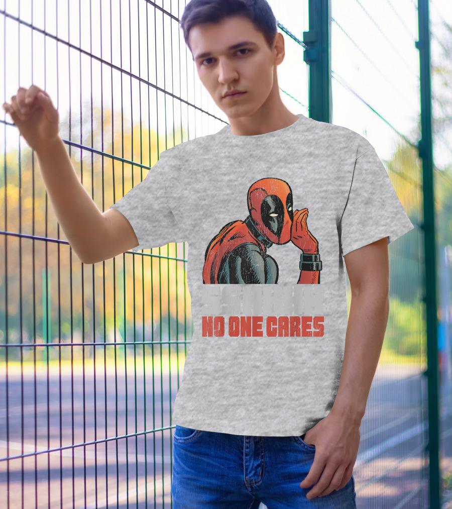 Marvel Deadpool SSHHHH No One Cares Whisper Red And Black Suit Hero T-Shirt