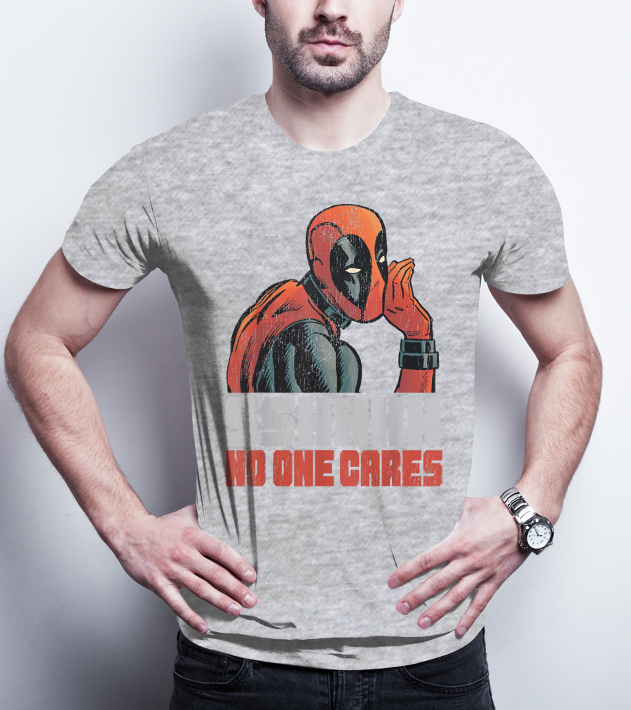 Marvel Deadpool SSHHHH No One Cares Whisper Red And Black Suit Hero T-Shirt