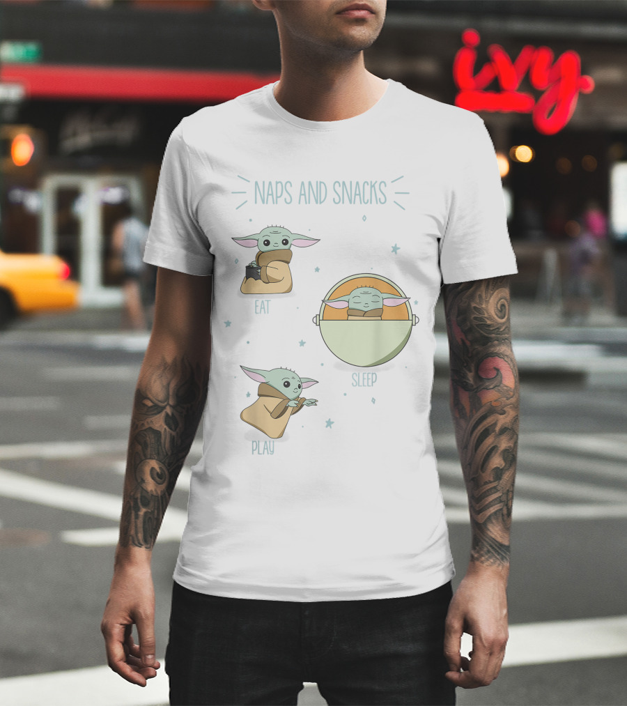 The Mandalorian The Child Eat Sleep Play Naps And Snacks Doodles T-Shirt