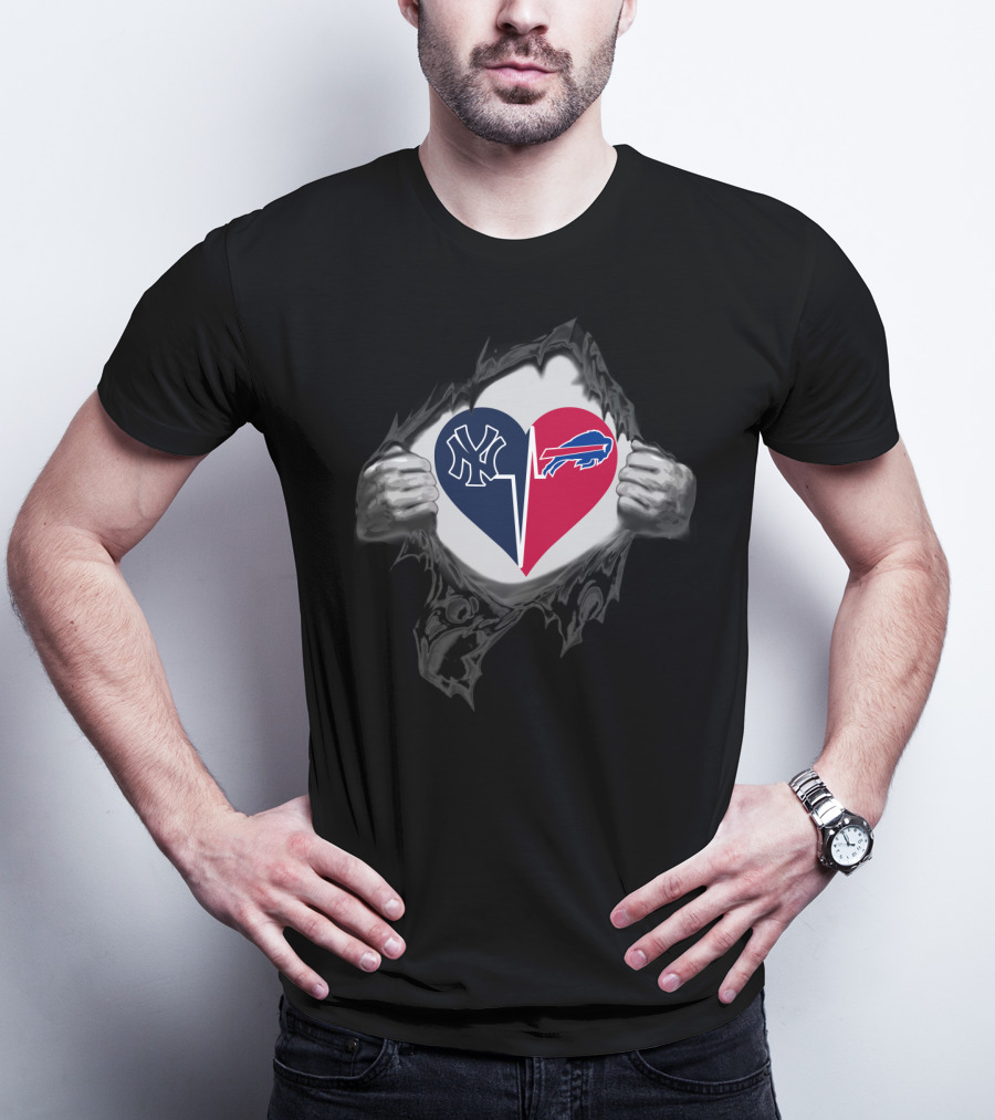Heart Of New York Yankees And Buffalo Bills T-Shirt