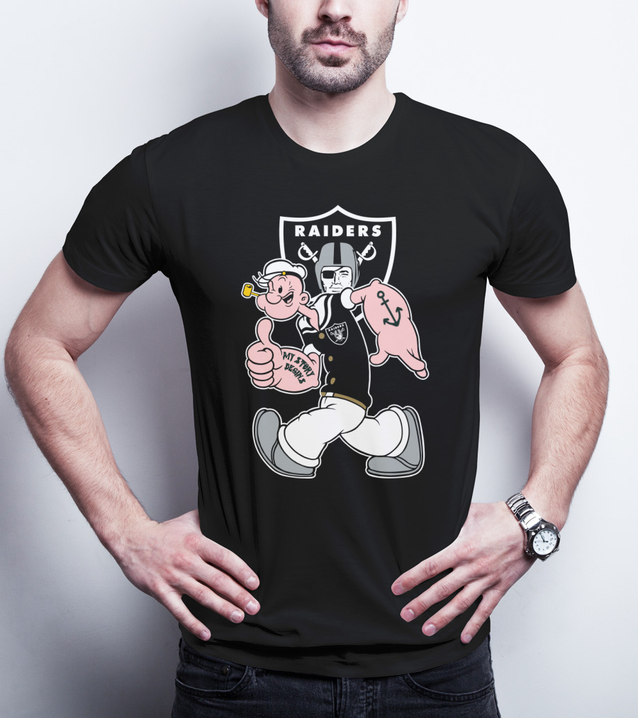 Raiders Popeye Nfl Mascot Crossover With Helmet And Anchor T-Shirt