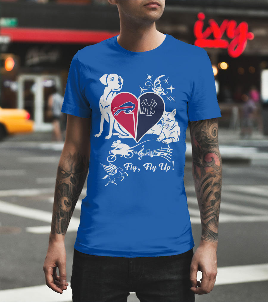Buffalo Bills New York Yankees Heart Fly Fly Up Dog Cat Pegasus Butterfly T-Shirt