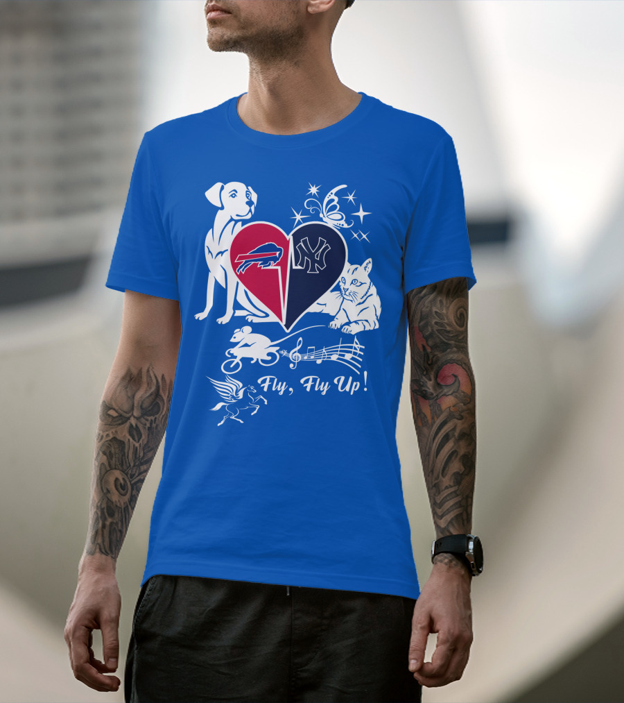 Buffalo Bills New York Yankees Heart Fly Fly Up Dog Cat Pegasus Butterfly T-Shirt